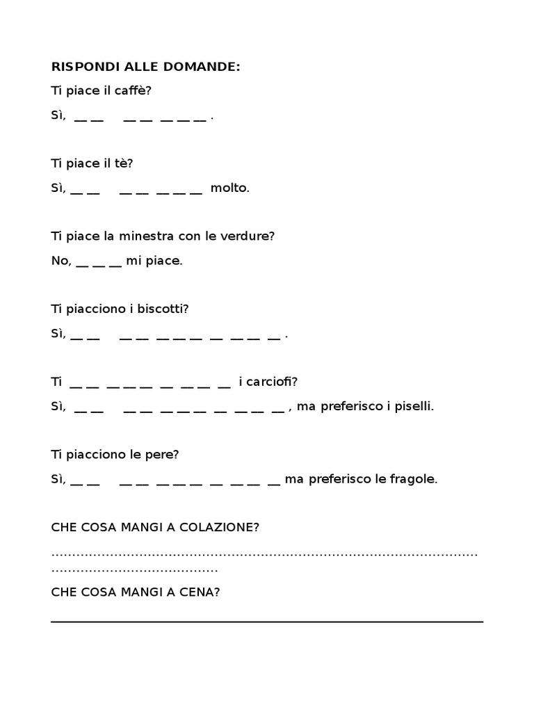 Esercizi Mi Piace/mi Piacciono | PDF