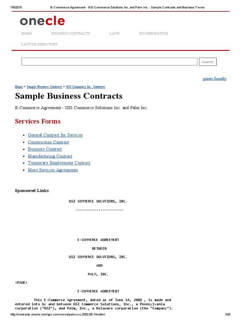 E-Commerce Agreement - GSI Commerce Solutions Inc. and Palm Inc | PDF ...