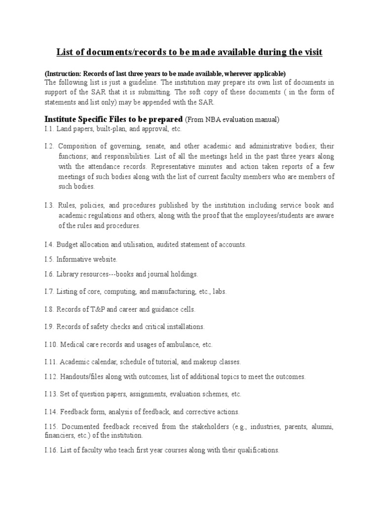 NBA Accreditation Document Checklist | PDF | Curriculum | Educational ...