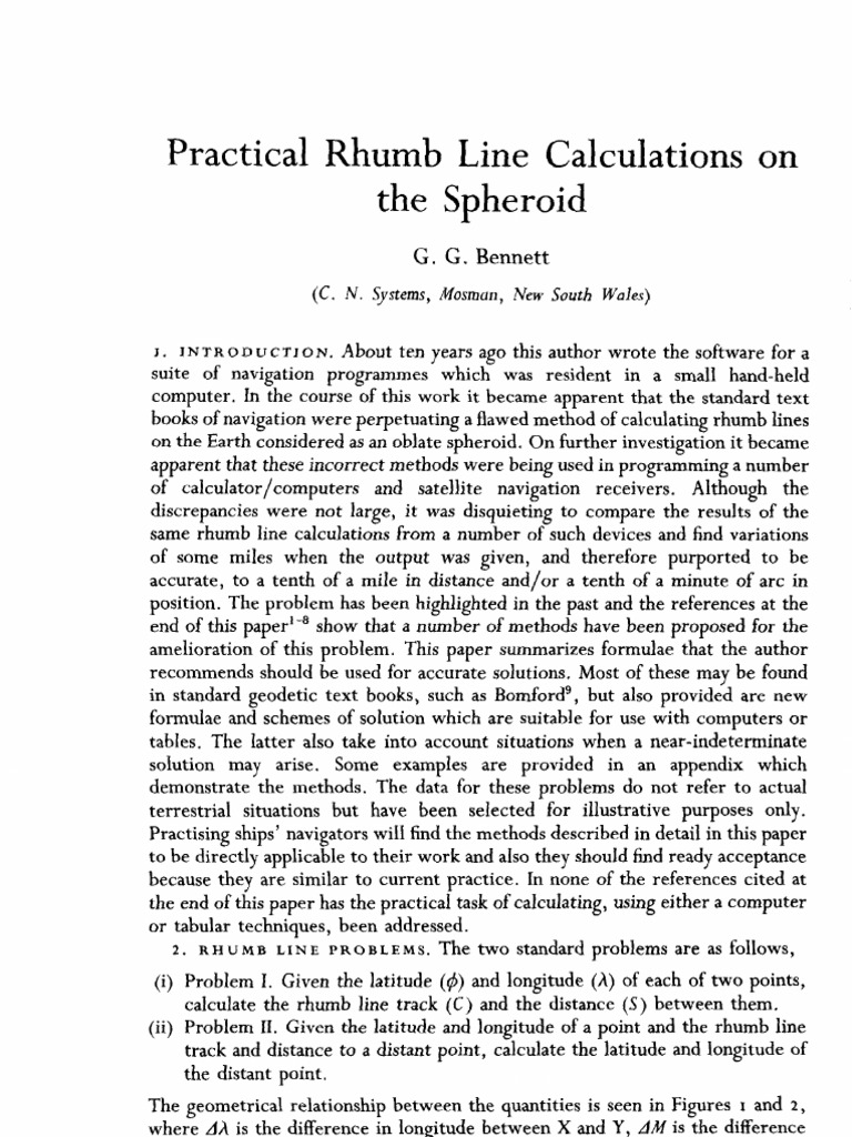 Rhumb Line Calculations, Bennet | PDF | Latitude | Longitude