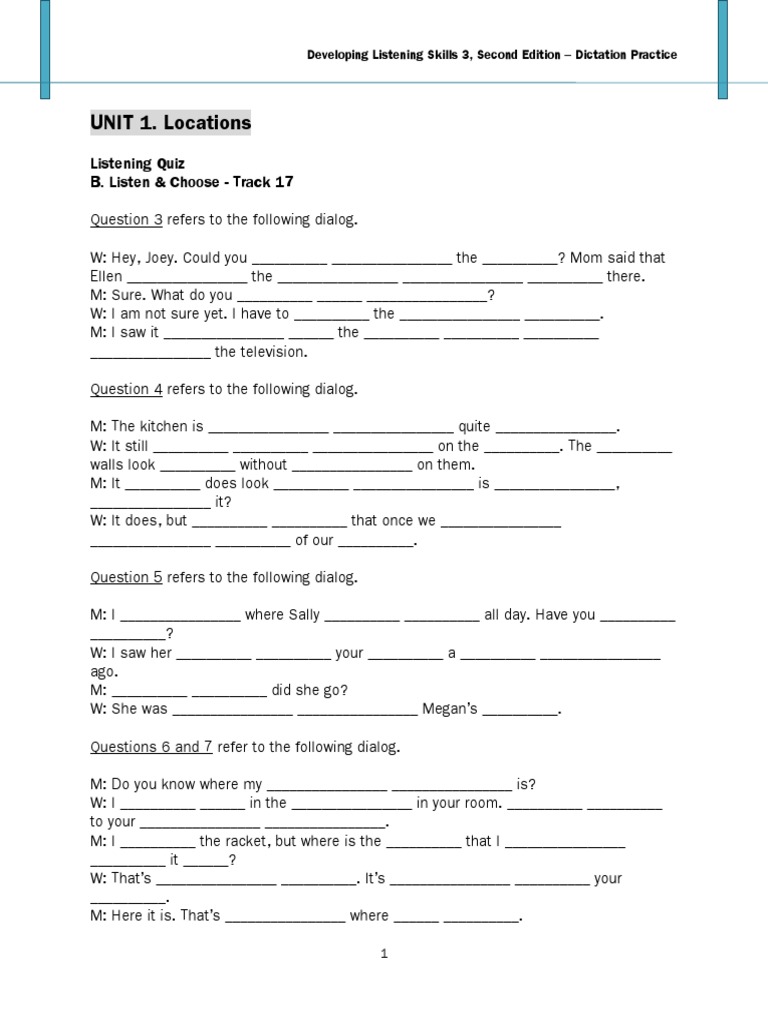 Developing Listening Skills 3 - Dictation | PDF | Leisure