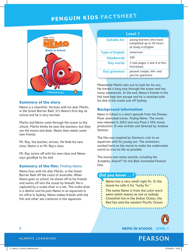 L1 Finding Nemo Teacher Notes American English | PDF | Leisure | Nature