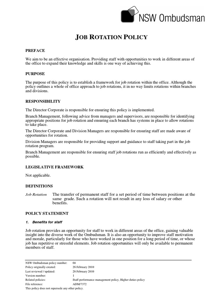 Job Rotation Policy | PDF | Performance Management | Accountability