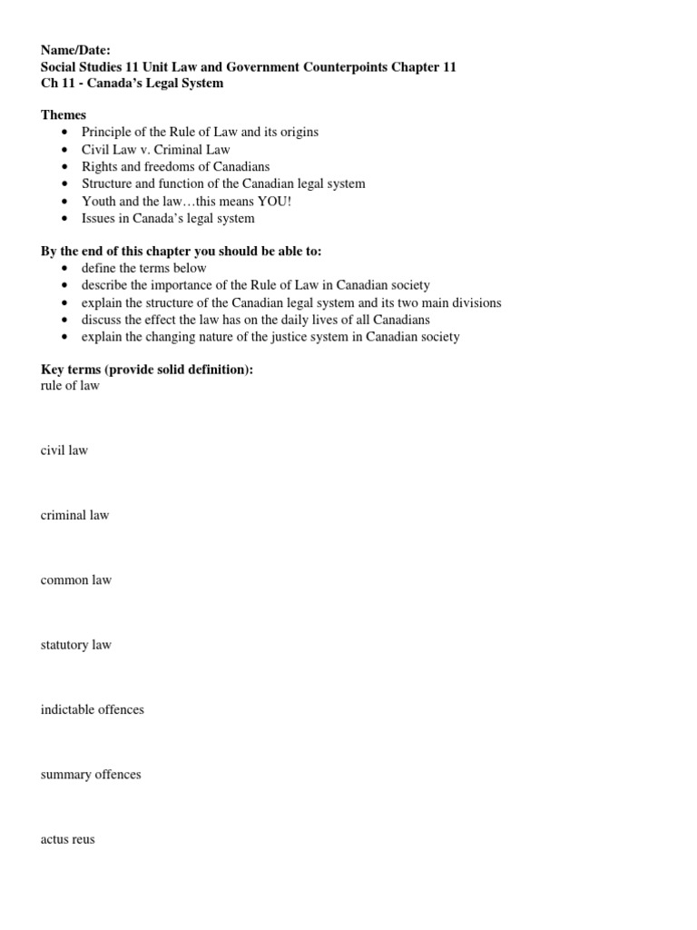 Name/Date: Social Studies 11 Unit Law and Government Counterpoints ...