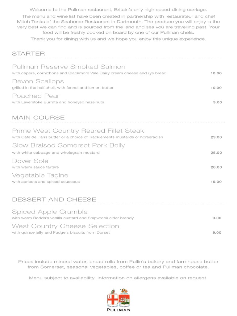 Pullman Dining Experience | PDF | Champagne | Menu