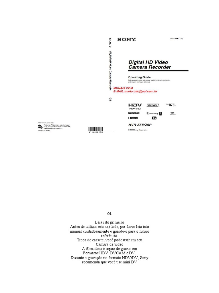 Manual Sony HVR z5n Z5e z5p Z5u | PDF | Abertura | Vídeo