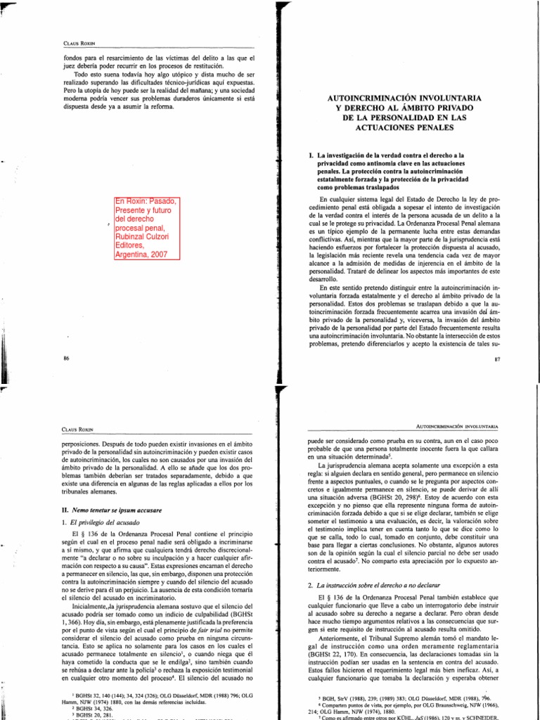 Roxin, Claus PDF | PDF | Evidencia (ley) | Derecho penal