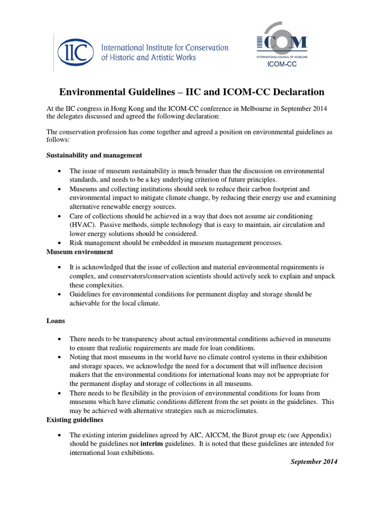 IIC ICOM-CC Declaration On Environmental Guidelines 2014 | PDF ...