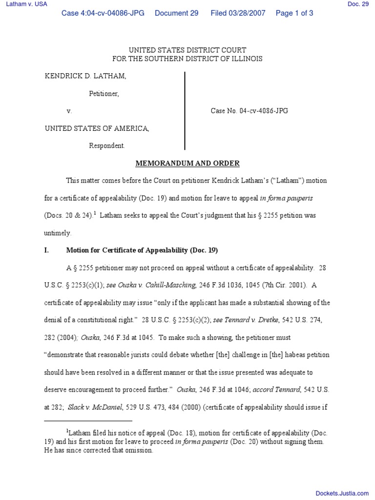 Latham v. USA - Document No. 29 | PDF | United States District Court ...