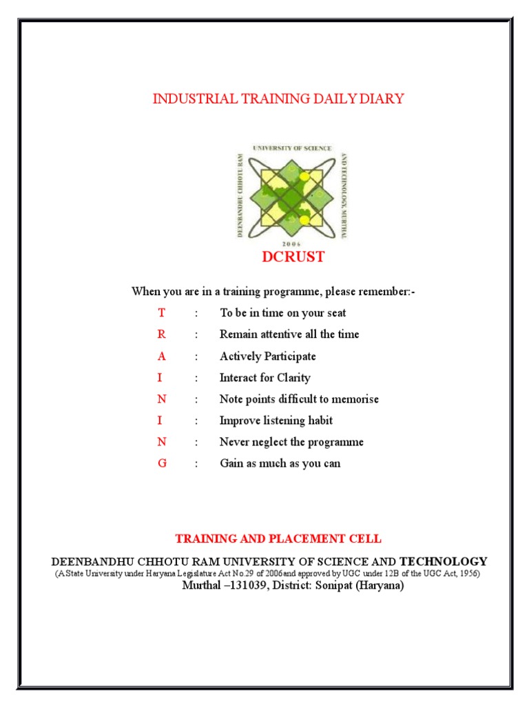 Industrial Training Daily Diary Guide | PDF