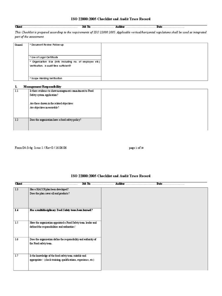 Checklist ISO 22000 | PDF | Verification And Validation | Audit