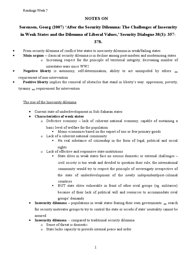 Insecurity Dilemma in Weak States | PDF | Liberalism | Liberty