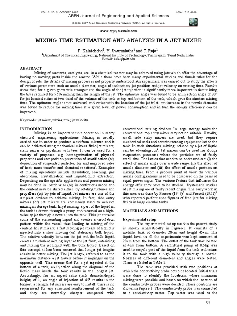 Mixing Time Jet Mixer | PDF | Jet Engine | Applied And ...