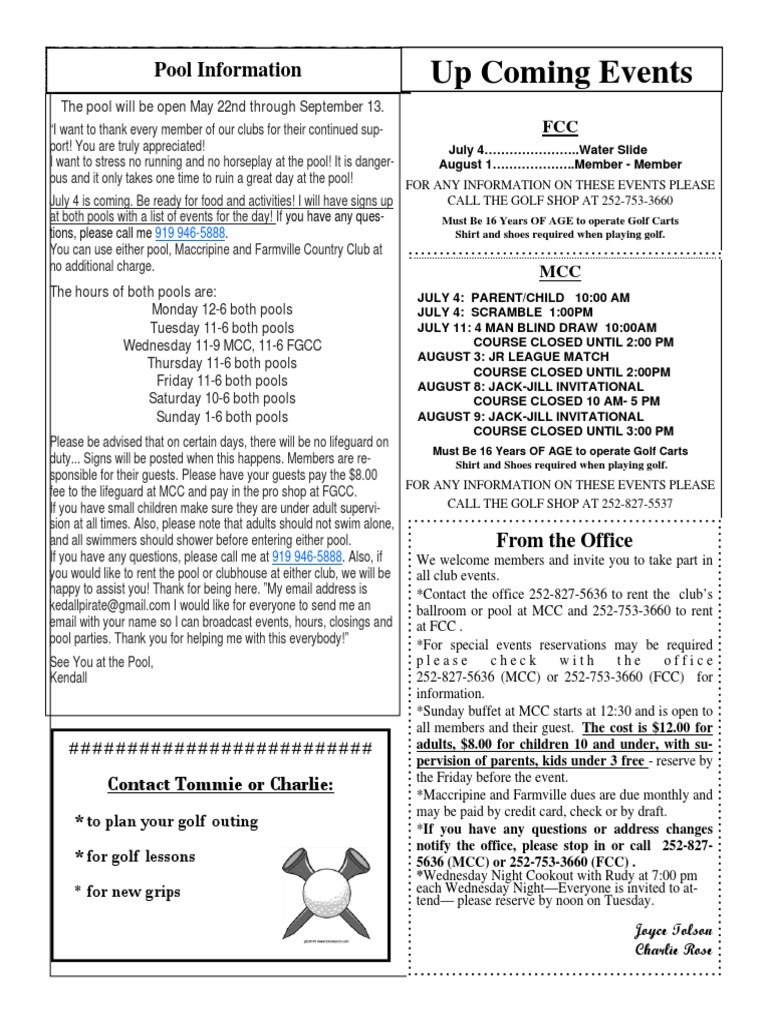 Up Coming Events: Pool Information | PDF | Golf Course | Nematode