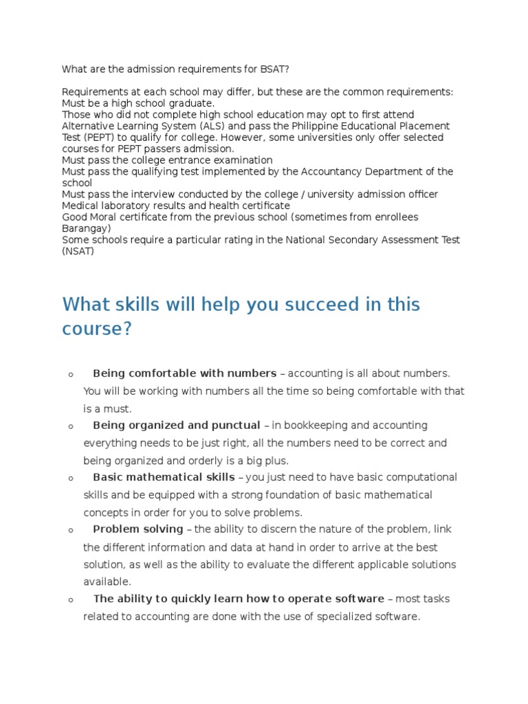 BSAT Admission Requirements & Career Guide | PDF | Internal Audit | Audit