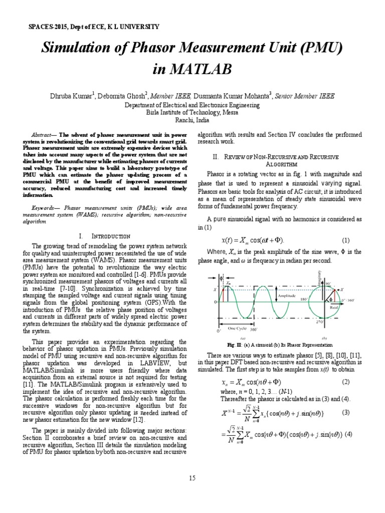 Simulation of Phasor Measurement Unit in MATLAB | Download Free PDF ...