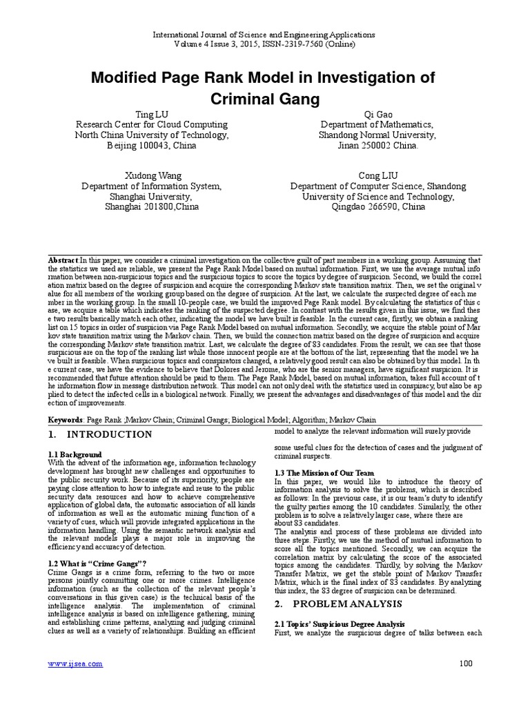 Modified Page Rank Model in Investigation of Criminal Gang | PDF ...