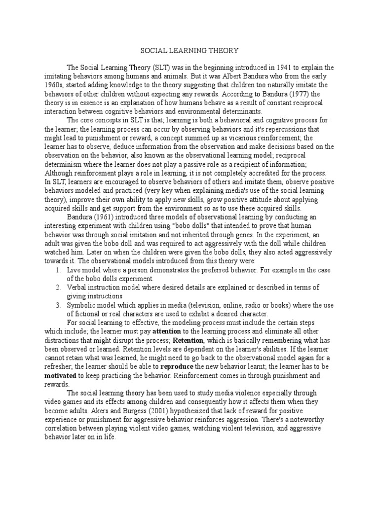 Social Learning Theory | PDF | Learning | Aggression