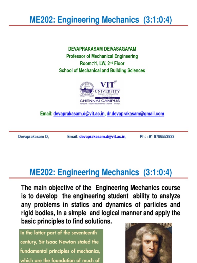 ME202 Engineering Mechanics L1 | PDF | Force | Motion (Physics)