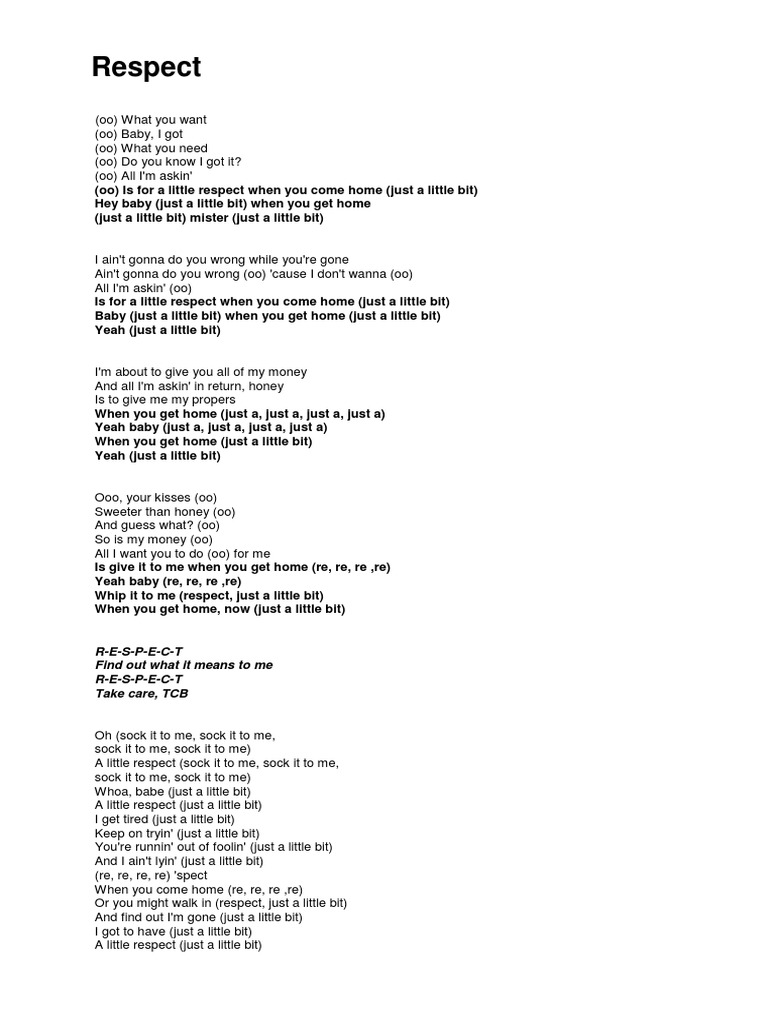 Respect (Lyrics) | PDF