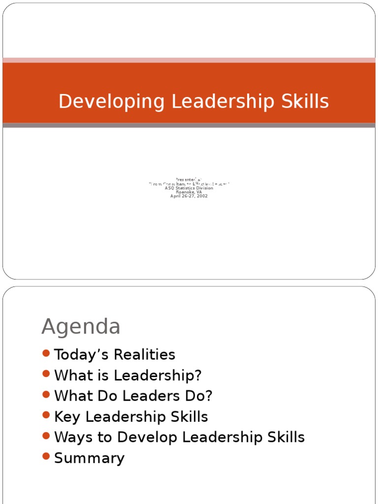 Developing Leadership Skills: by Ronald D. Snee Tunnell Consulting ...