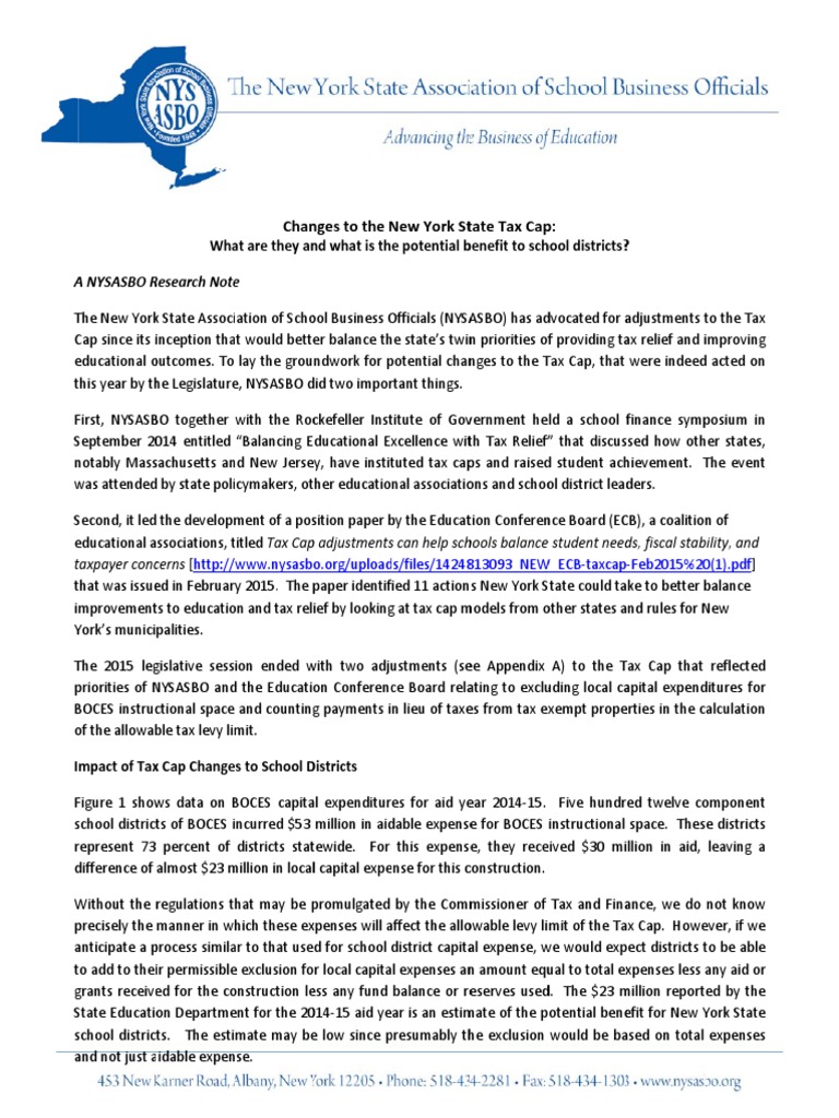 NYSASBO Tax Cap Changes Report | PDF | Expense | Taxes