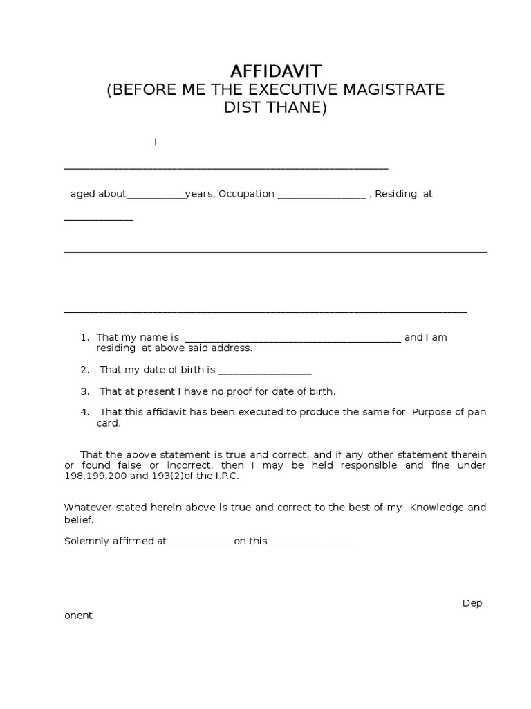 Affidavit: (Before Me The Executive Magistrate Dist Thane) | PDF