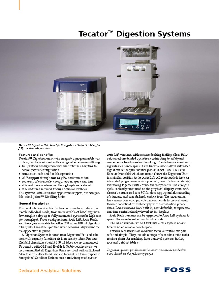 Tecator Digestion Datasheet - GB | PDF | Vacuum Tube | Automation
