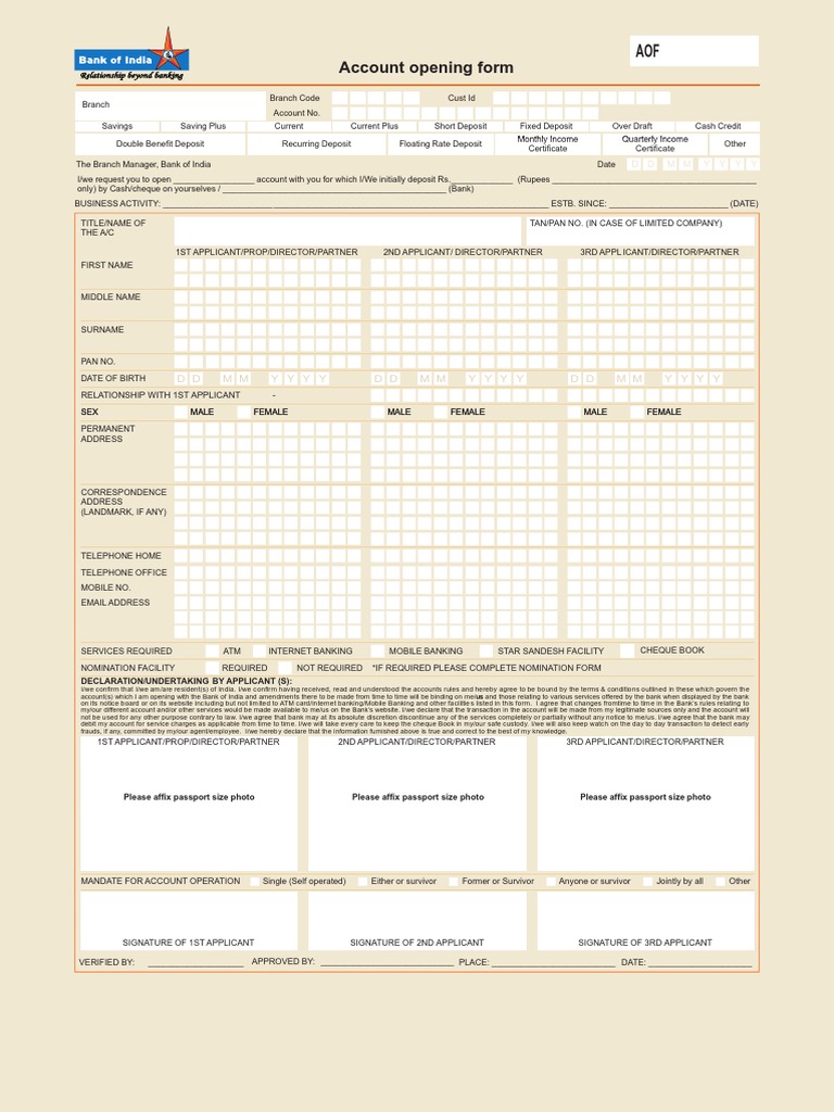 Account Opening Form BOI | PDF | Identity Document | Deposit Account