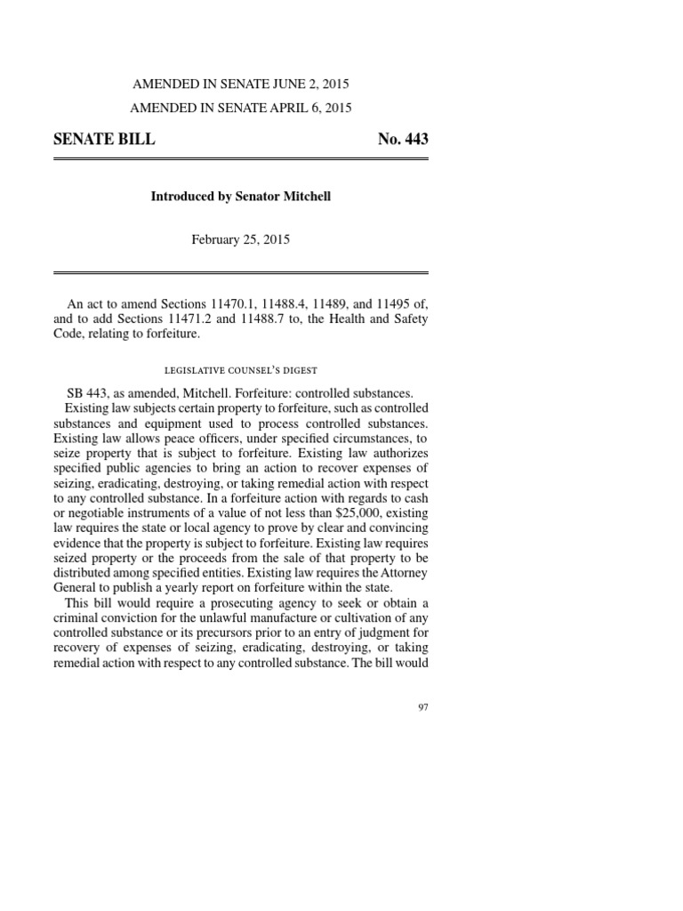 California SB 443 Forfeiture Amendments | PDF | Asset Forfeiture ...