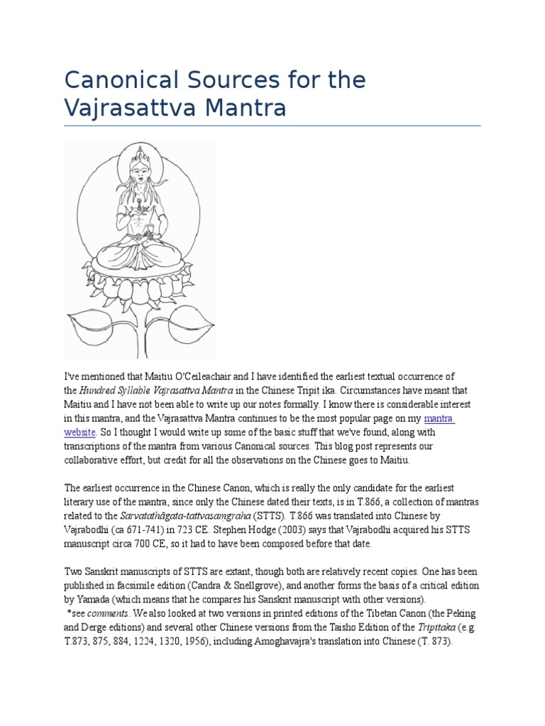 Canonical Sources For The Vajrasattva Mantra | PDF | Vajrayana | Mantra