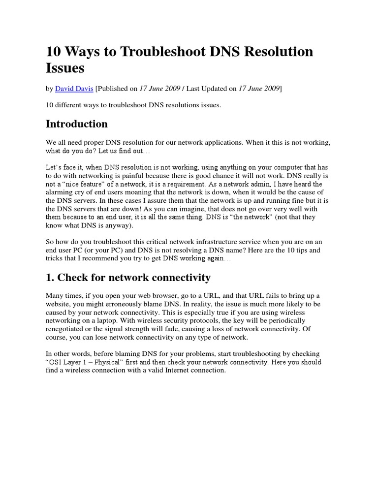 10 Ways To Troubleshoot DNS Resolution Issues | PDF | Domain Name ...