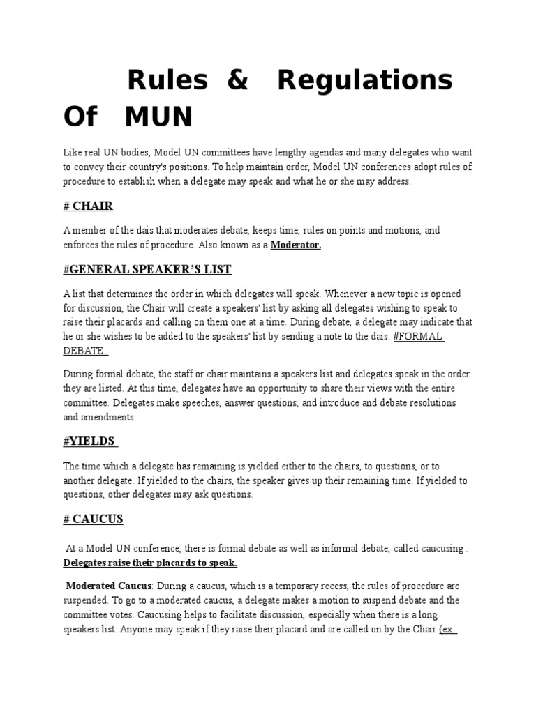 Rules & Regulations of Mun: # Chair | PDF | Committee | Political Law
