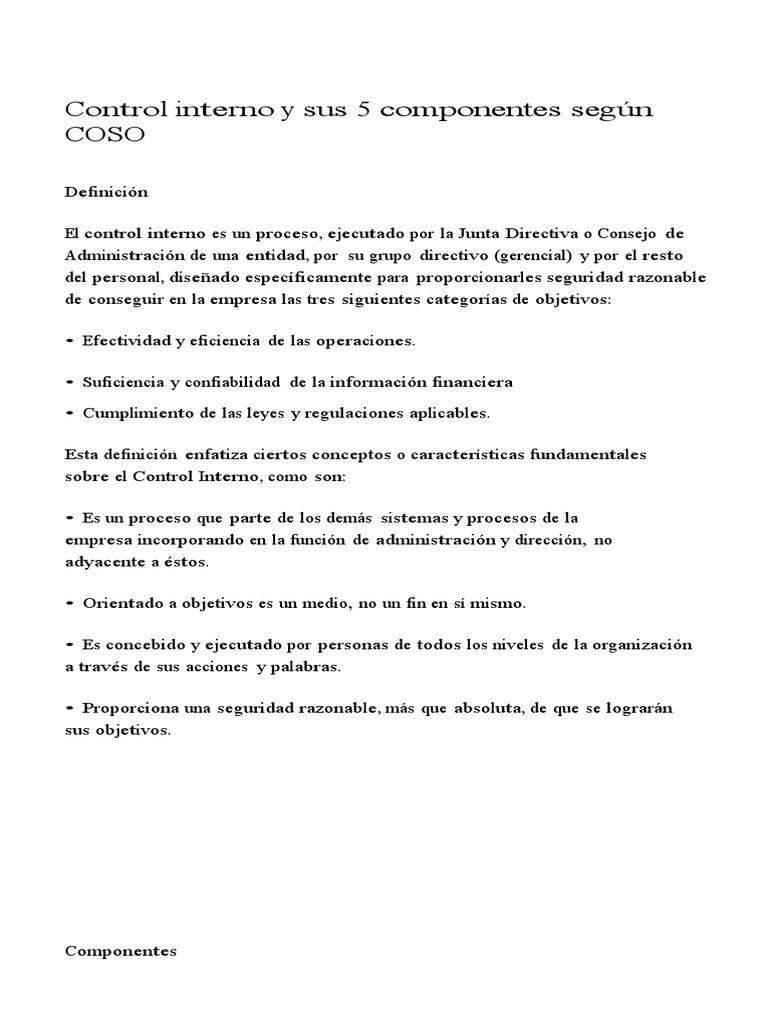 Control Interno y Sus 5 Componentes Según COSO | PDF | Sistema de ...