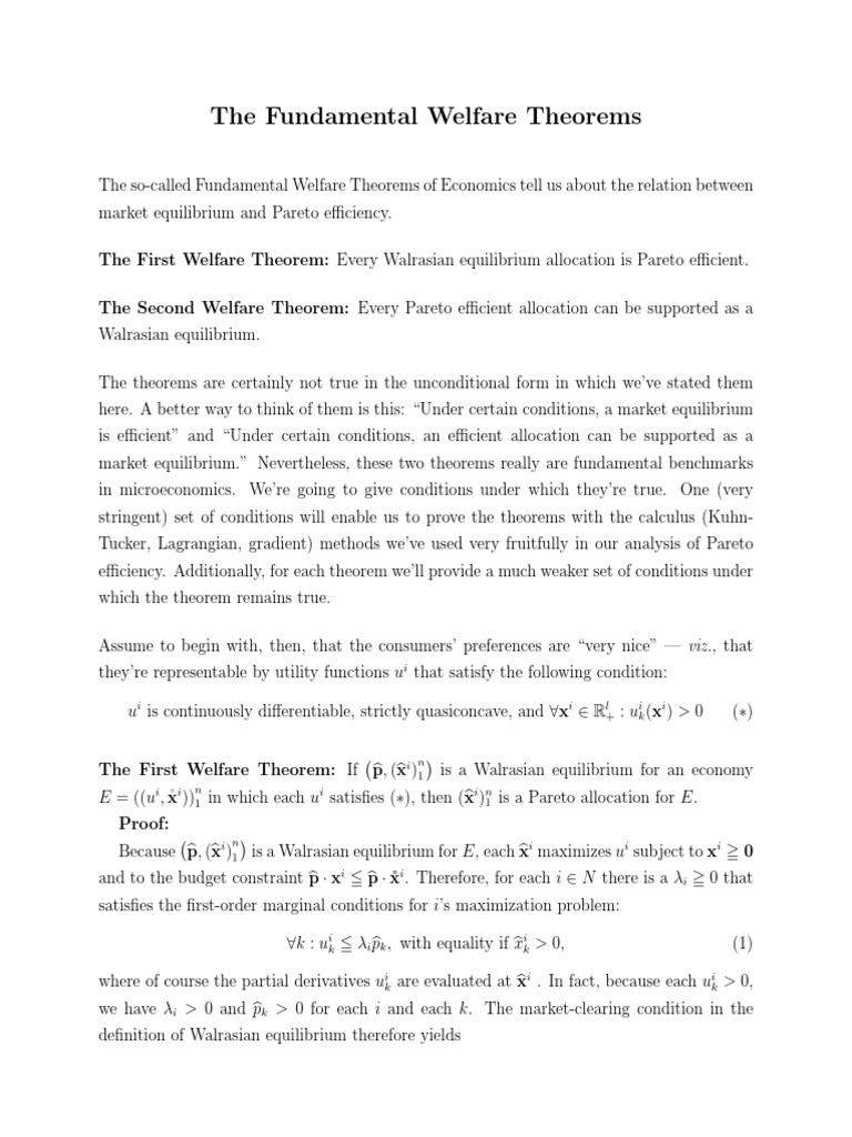 The Fundamental Welfare Theorems Explained | PDF | Welfare Economics ...