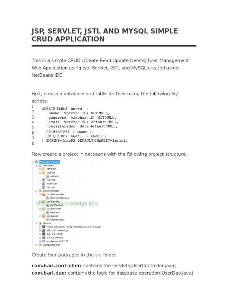 JSP, Servlet, JSTL and Mysql Simple Crud Application | PDF | Java ...