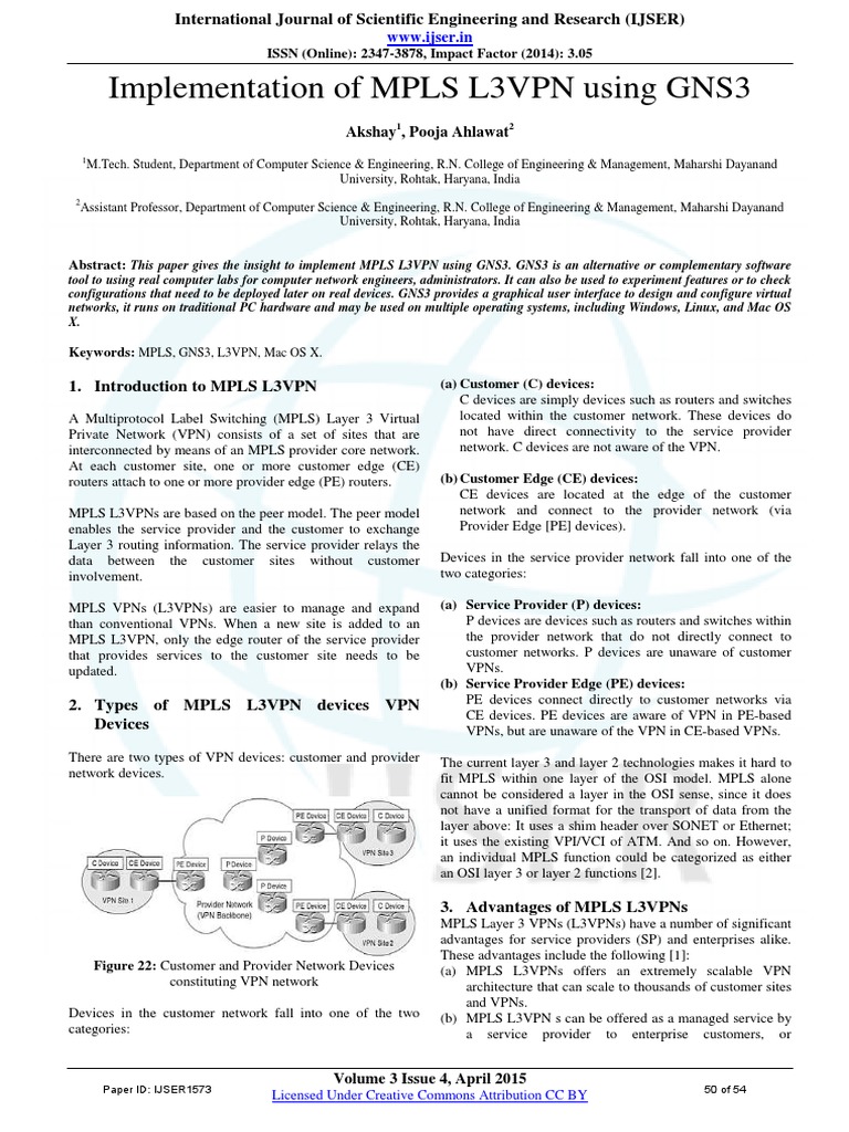 Implementation of MPLS L3VPN Using GNS3: Akshay, Pooja Ahlawat | PDF ...