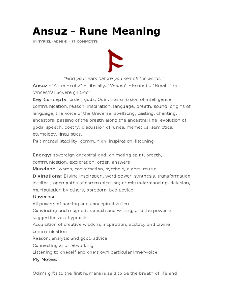 Ansuz - Rune Meaning: "Find Your Ears Before You Search For Words ...