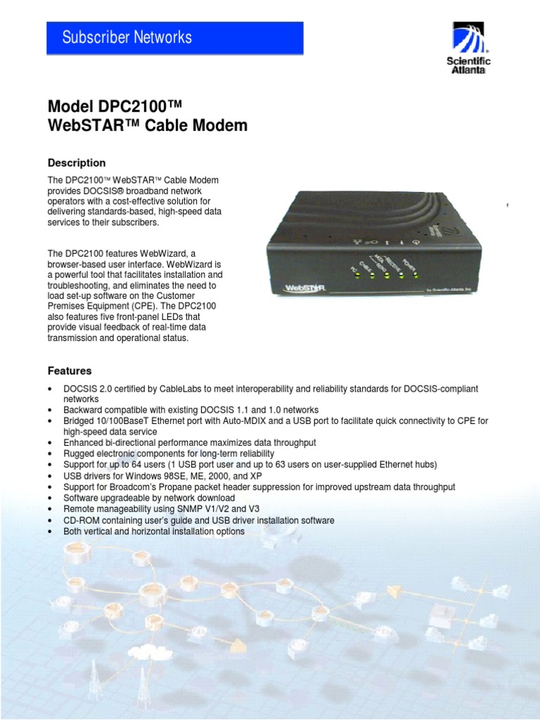 Model Dpc2100™ Webstar™ Cable Modem: Subscriber Networks | Download ...