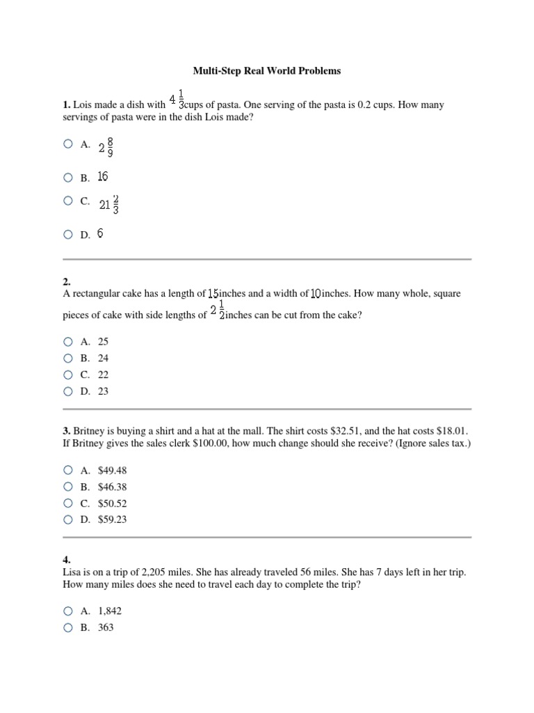 Multi-Step Word Problems: Analyzing a Series of Real World Math ...