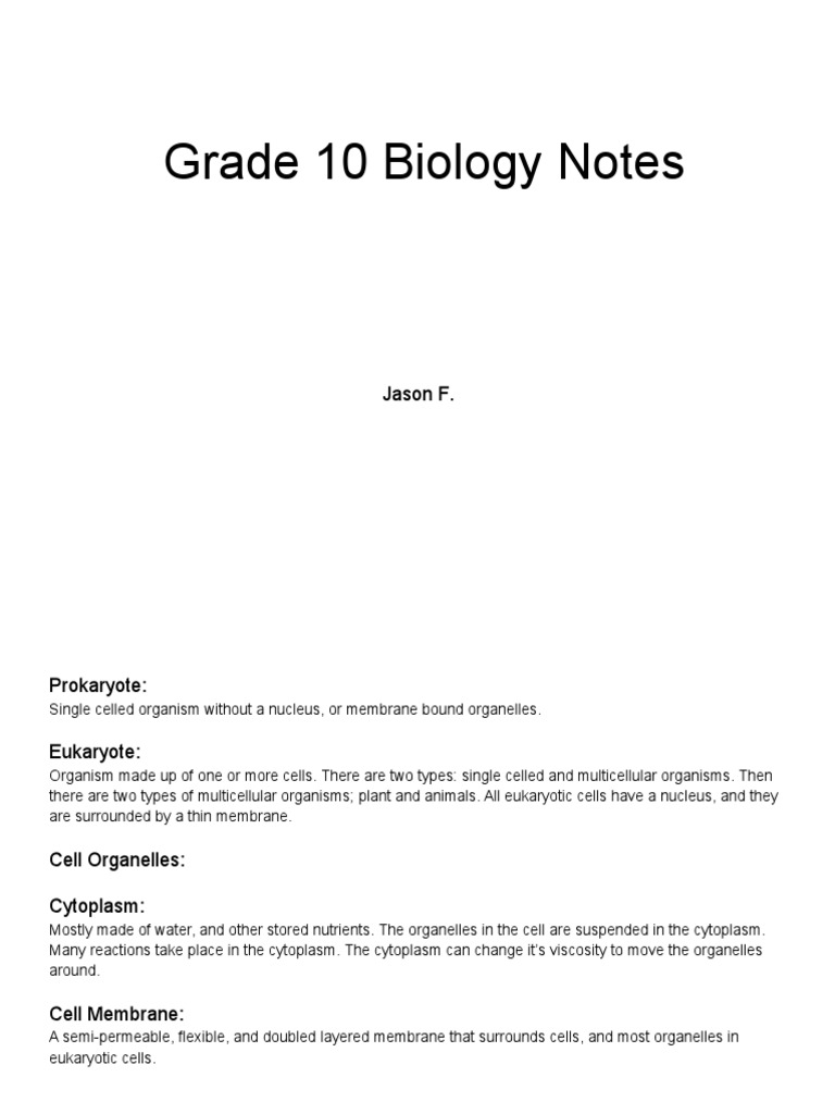 Grade 10 Academic Biology Notes | PDF | Blood | Human Digestive System