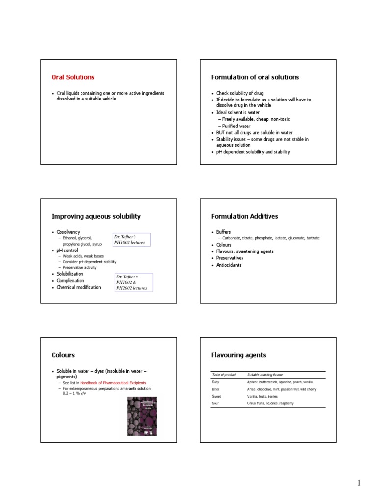 Oral Formulations | PDF | Glycerol | Solubility