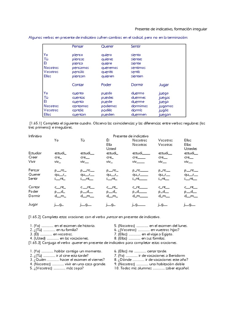Conjugación de Los Verbos Irregulares - Presente de Indicativo | PDF