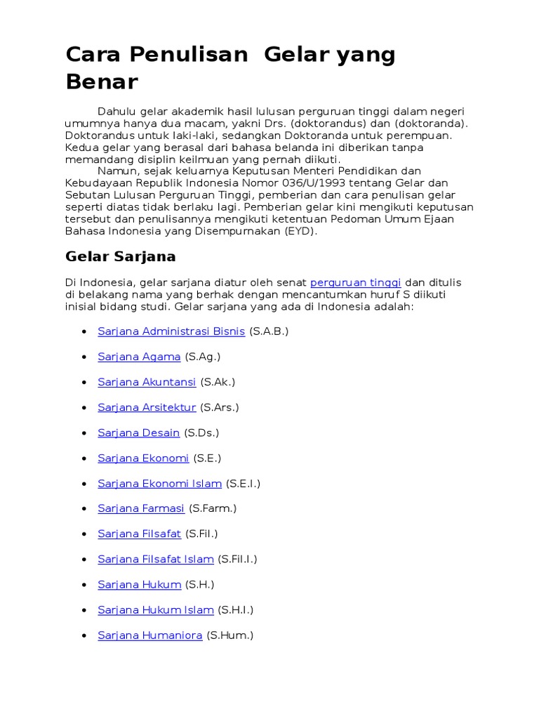 Cara Penulisan Gelar Yang Benar | PDF | Sains & Matematika