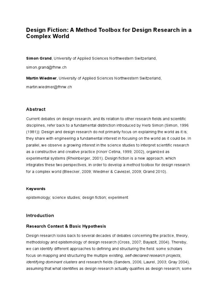 Design Fiction: A Method Toolbox For Design Research in A Complex World ...