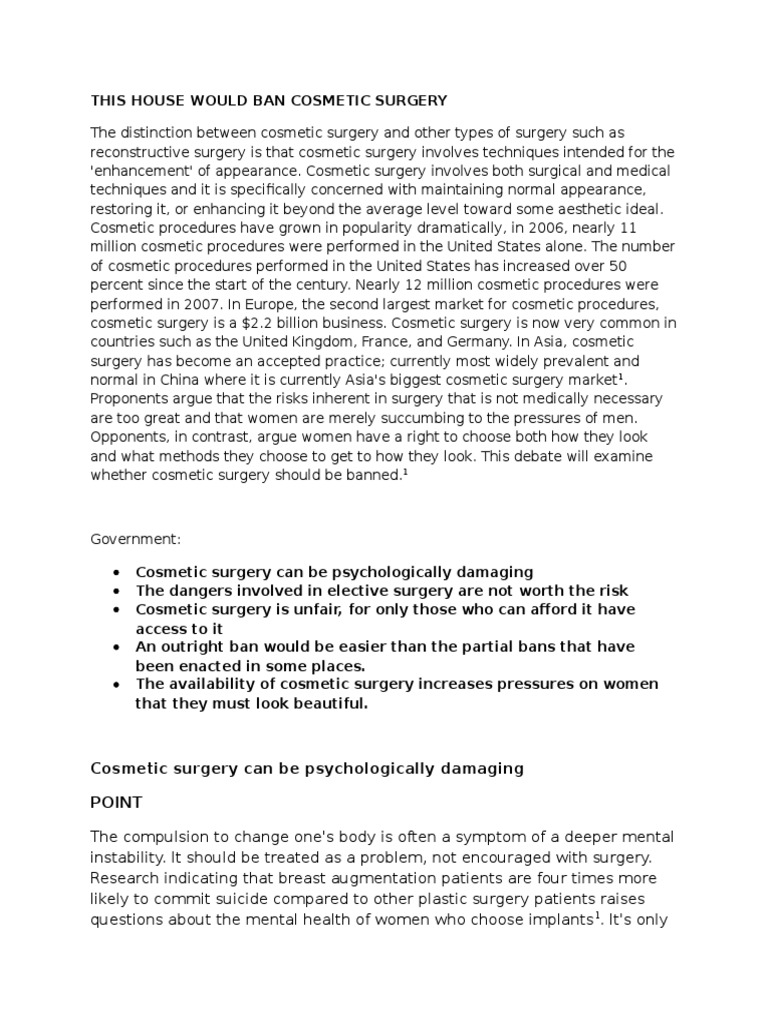 Should Cosmetic Surgery Be Banned? | PDF | Plastic Surgery | Breast Cancer