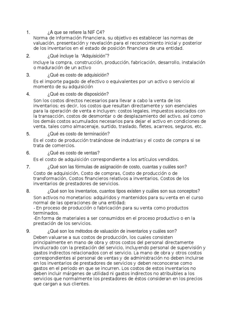 Guía Completa de la NIF C-4 e Inventarios | PDF | Costo | Inventario