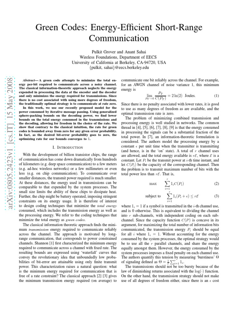 Green Codes: Energy-Efficient Short-Range Communication | Download Free ...