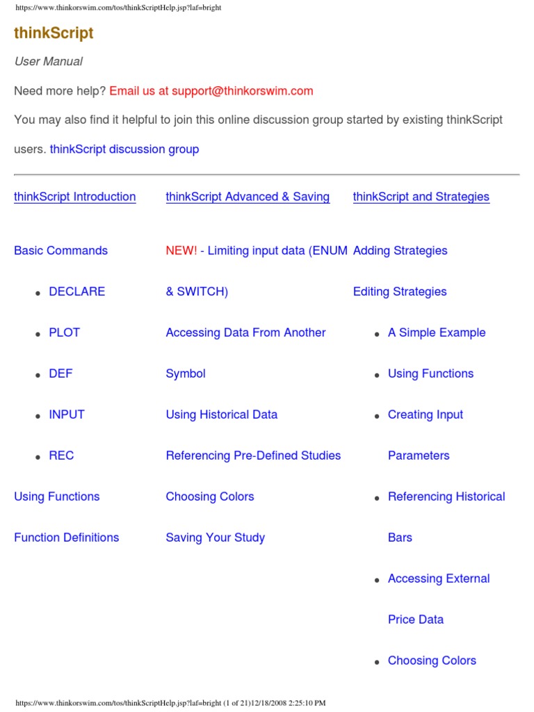 Thinkscript User Manual Pdf Moving Average Parameter Computer Programming