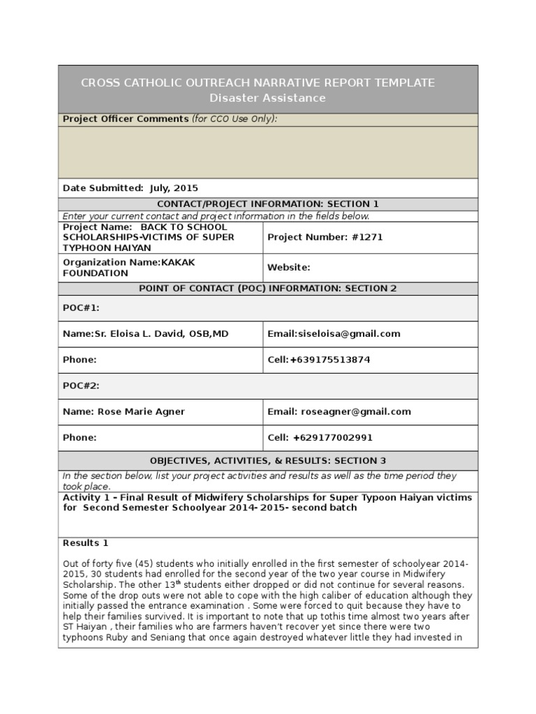Cross Catholic OUtreach Narrative Report Template.2ND BATCH FIRST YEAR ...